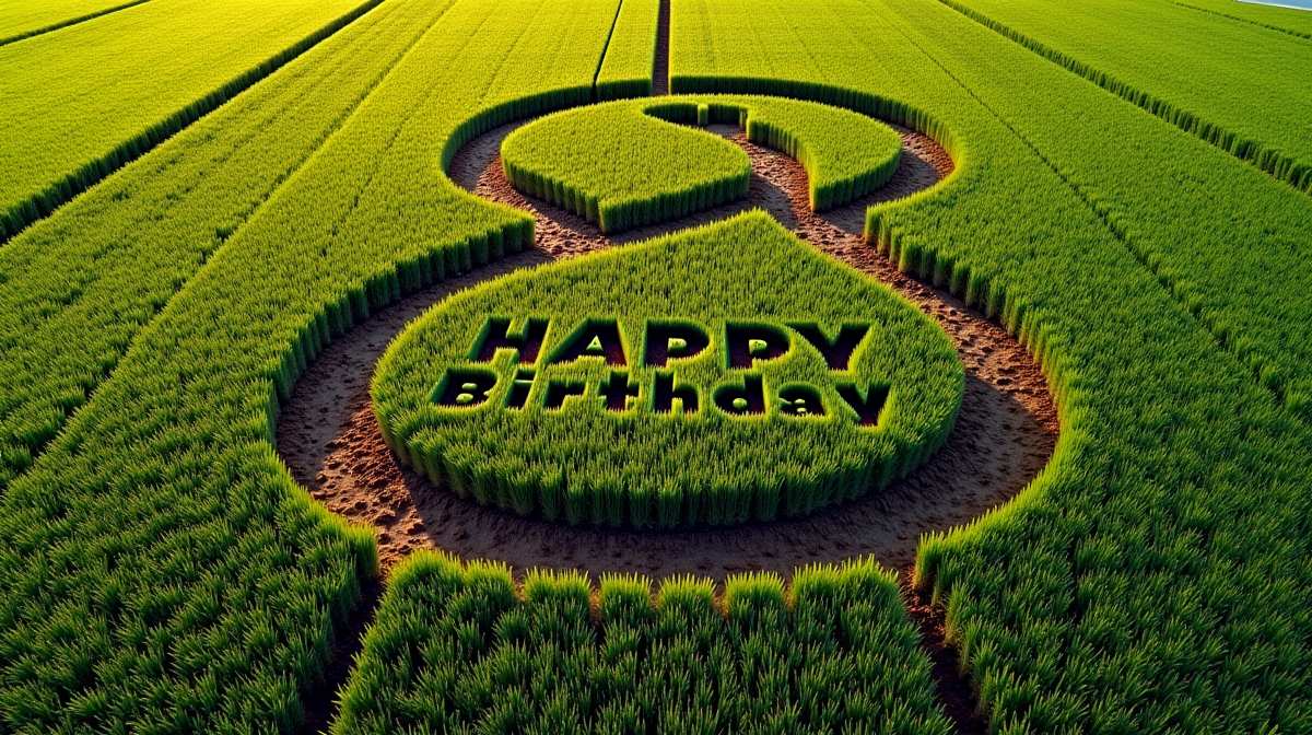 Illustration of Happy 8th Birthday soil in field - wish by age