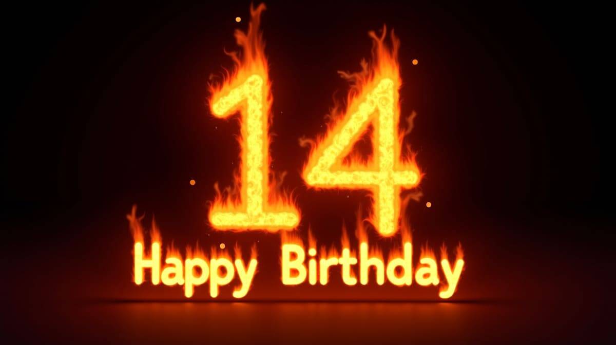 14 candles on the cake. Firefighters are already on the way - wish by age